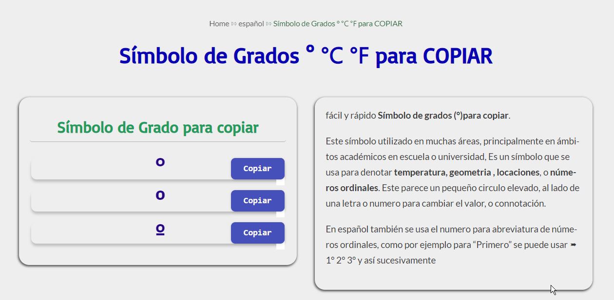 Símbolo de Grado ° para Copiar (Y con Teclado )℃ ℉